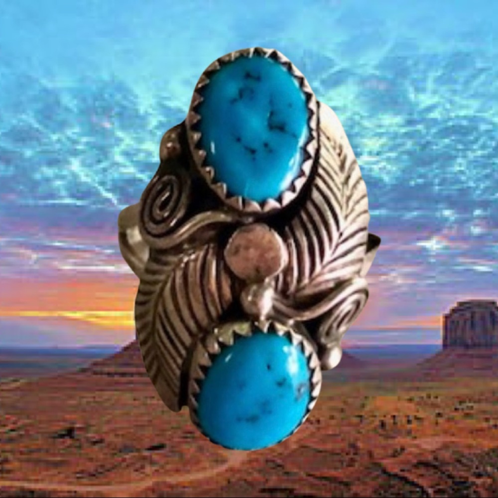 Sterling Silver Navajo George Kee Turquoise Ring - Gem